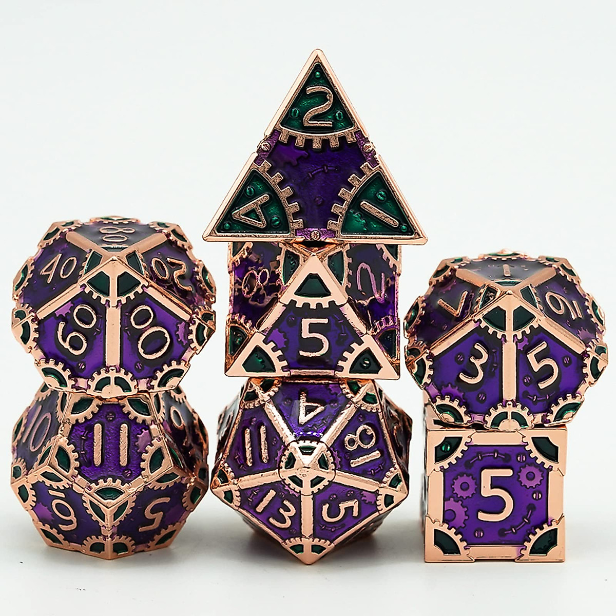UDIXI Metal Dice Set D&D, 7PCS Metal DND Dice Steampunk Gear D and D Dice for Dungeons and Dragons Role Playing Games and Other Tabletop Game (Purple)