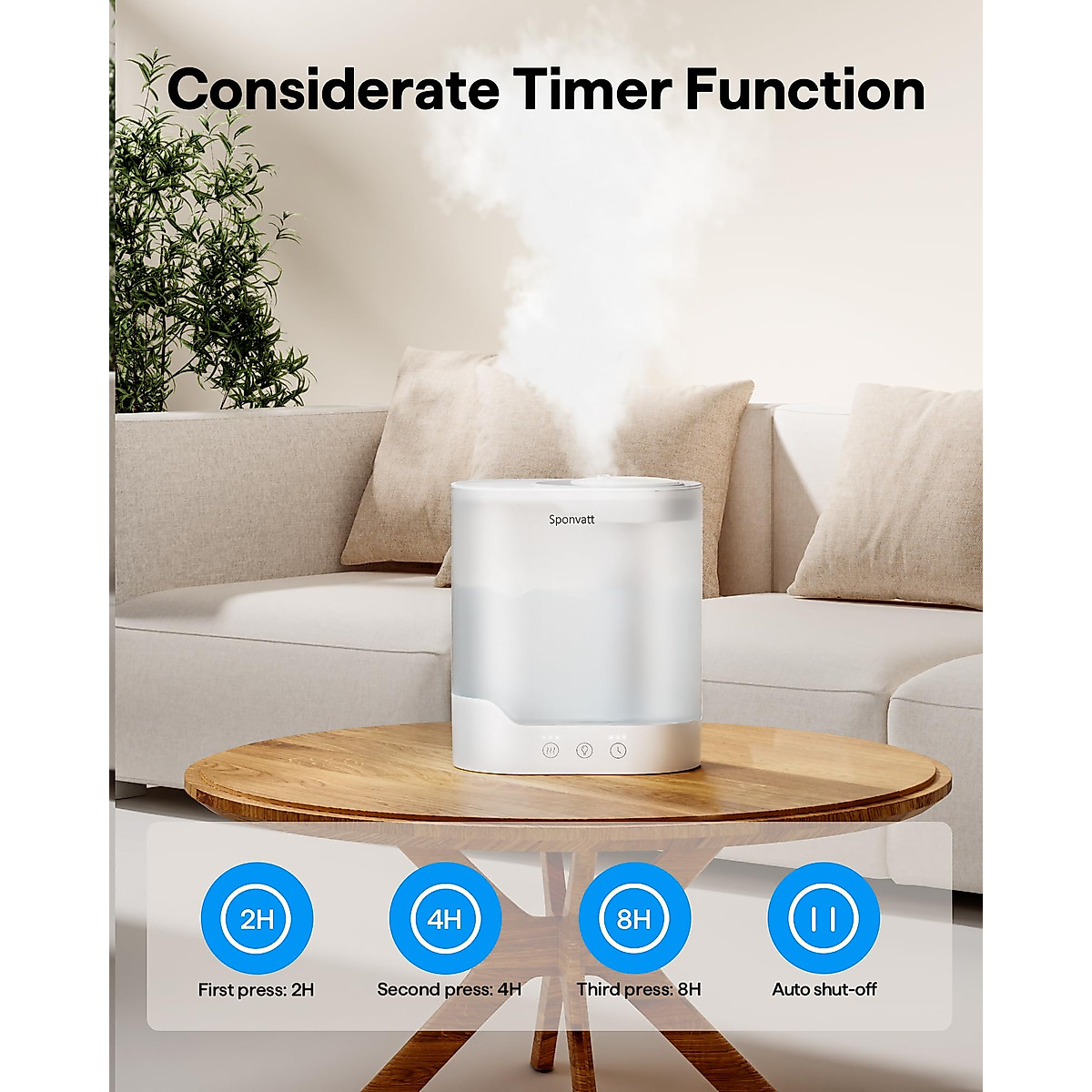 Sponvatt Humidifiers for Bedroom Home,2.5L Top Fill Cool Mist Air Humidifier for Large Room Baby Nursery,Quiet Ultrasonic,With Oil Diffuser and Nightlight,for Plants,Office,Easy to Clean,Auto Shut-Off