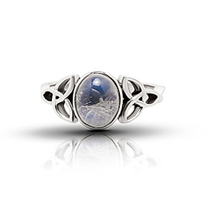 Koral Jewelry Moonstone Oval Stone Triquetra Ring 925 Sterling Silver Vintage Tribal Gipsy Boho Look US Size 5 6 7 8 9 (5)