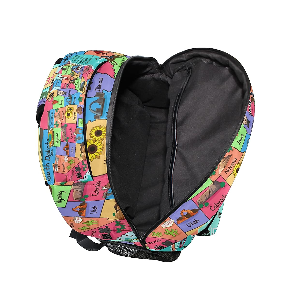 United States Map Backpack for Boys Girls School Backpacks Animal World Kids Bookbag 3rd 4th 5th Grade Laptop Daypacks 16x11.4x6.9in