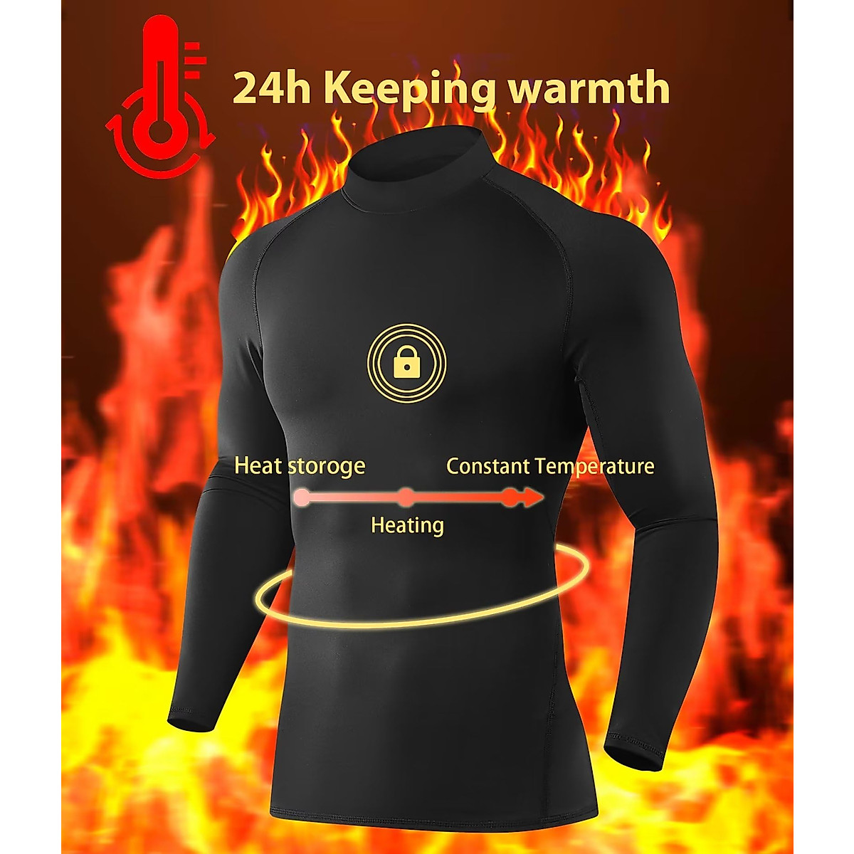 TELALEO 5 Pack Men's Thermal Compression Shirts Long Sleeve Turtle Mock Neck Shirts Athletic Base Layer Top Winter Cold Gear L