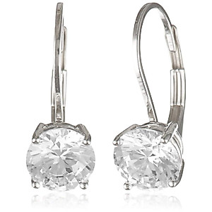 Amazon Essentials Platinum Plated Sterling Silver Round Cut Cubic Zirconia Leverback Earrings (6.5mm), (previously Amazon Collection)