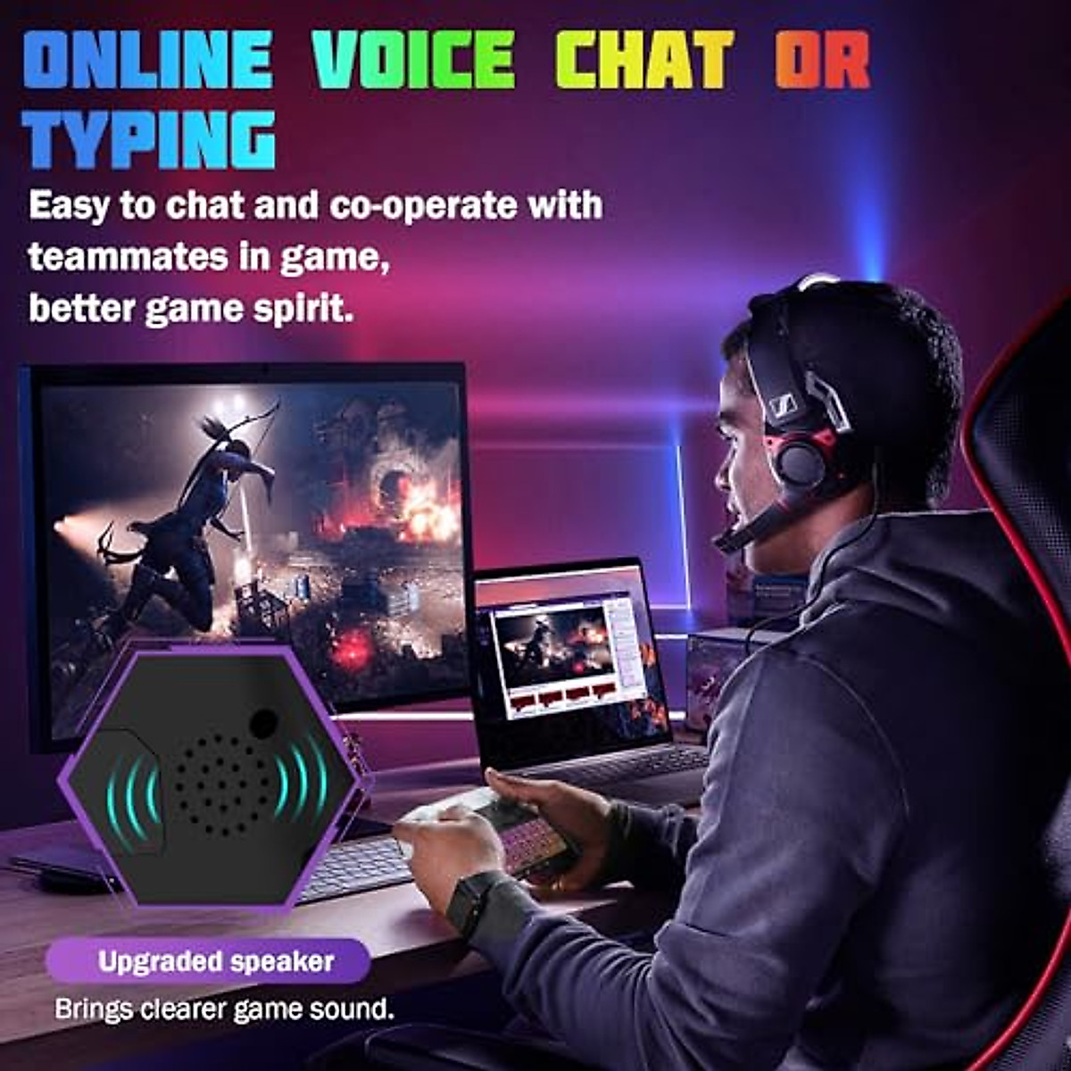 TiMOVO Multi-Color RGB Backlight Keyboard for PS5 Controller, Wireless Bluetooth Keypad Chatpad for PlayStation 5 Controller, Mini PS5 Game Keyboard Built-in Speaker with 3.5mm Audio Jack, Black