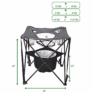 Mind Reader Folding Tailgate Table, 23.25" L x 23.25" W x 24.5" H, Black