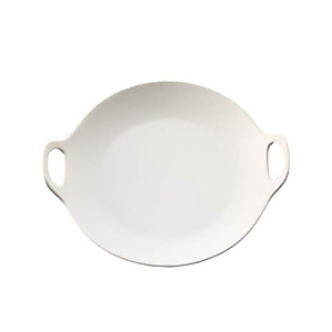 UPKOCH Porcelain Serving Tray Ceramic Dinner Plates 8 Inches with Double Handle Serving Platter Fruit Dessert Plate Cake Dish for Home Kitchen (White)