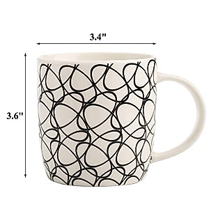 Okllen 6 Pack 11.5 Oz Coffee Mugs Geometric Textured, Ceramic Coffee Mugs Stylish Tea Cup Mugs Set Gift for Latte, Cappuccino, Milk, Water, Cocoa, Cereal, Black and White