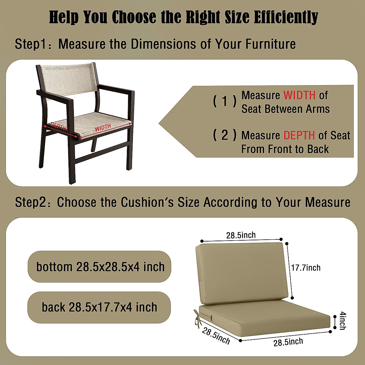 idee-home Outdoor Cushions for Patio Furniture, Outdoor Seat Cushions 28.5 x 28.5 Waterproof & Fade Resistant Couch Sofa Replacement Deep Couch Chair Cushion for Yard Garden Deck