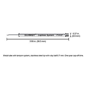 SCHMIDT P8127 Short Capless Rollerball Refill Medium Point 0.7mm, Black, 2 Pack Blister (SC58131)