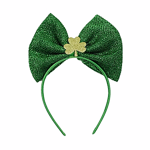 Totelux St. Patrick's Day Headband Shamrock Clover Hair Band Glitter Green Bowknot Hair Headdress for Women Girls Festive Accessories Decoration Parade Party Supplies