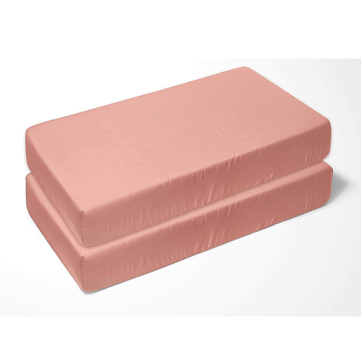 Bacati - 2 Pack Solid Girls 100% Cotton Percale Universal Baby US Standard Crib or Toddler Bed Fitted Sheets (Coral)