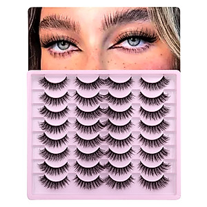 Natural Eyelashes 15mm Fake Lashes Cat Eye Mink Lashes Fluffy Volume Wispy Eyelashes Pack 16 Pairs by Zegaine