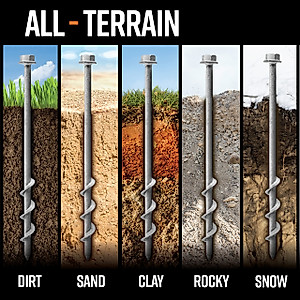 GROUNDGRABBA Screw in Tent Stake for Sand and Loose Ground | Premium Drill Driven Ground Anchor Earth Screws | Sand Screw Anchor | 4X GroundGrabba Pro 1 Stakes