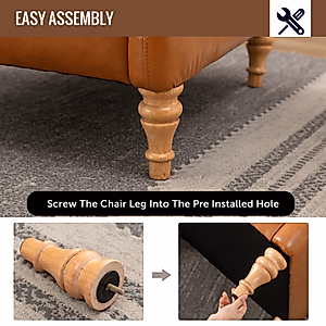 Icoget Accent Armrest Single Sofa Chair Fabric and Leather, Mid-Century Modern Chair w/Rubberwood Legs for Small Spaces, Comfy Living Room Upholstered Chair for Relaxing Reading - Brown