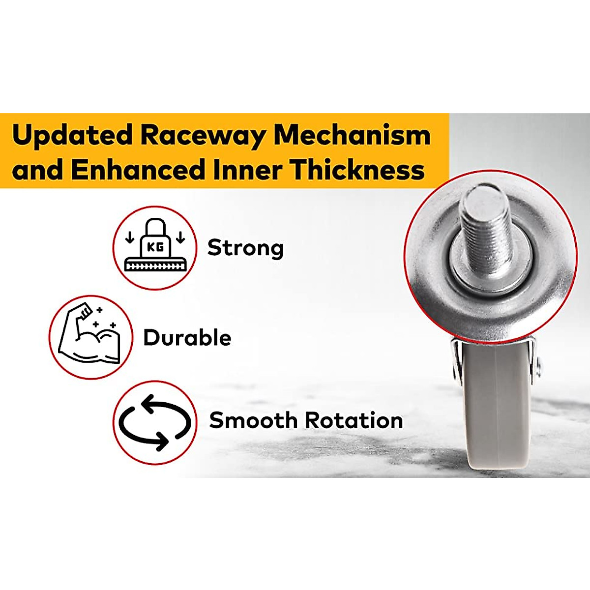 DELIVeR 3 Inch, Locking Swivel Caster Wheels, Set of 4,Heavy Duty with Nylon Nuts for Carts, Replacement Rubber Wheels, Threaded Stem 3/8”-16 x 1” Caster, 130 Lbs Per Caster