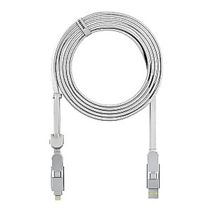 Rolling Square inCharge XL 6-in-1 Multi Charging Cable, Portable USB and USB-C Cable with 100W Ultra-Fast Charging Power, 10 Ft/3m, Glacier White