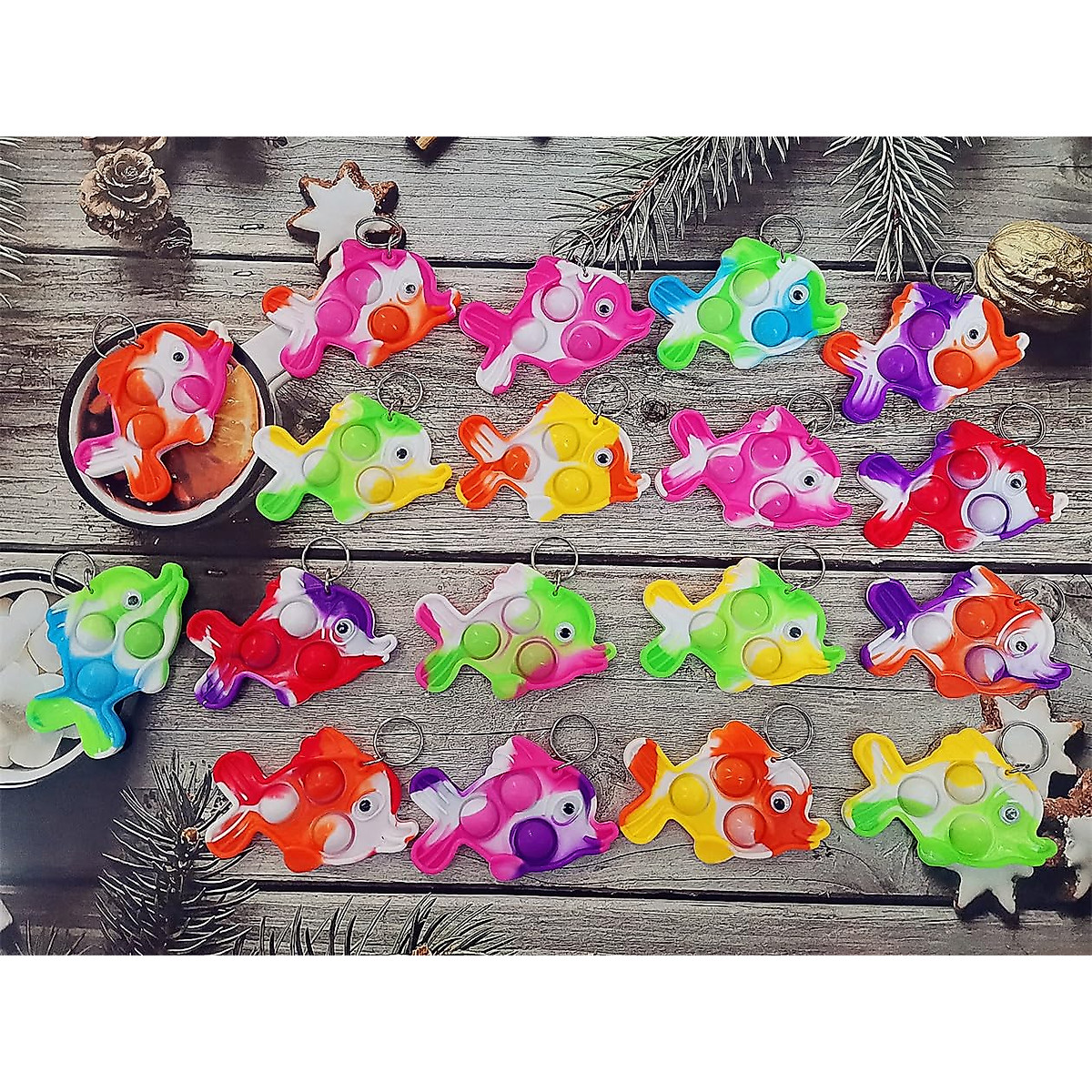 Clasporo 24 Packs Fish Bulk Little Fidget Party Favors Graduation Classroom Students Small Prize,End of Year Summer Mini Pop for Kids