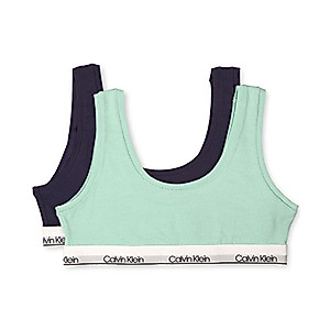 Calvin KleinGirlsModern Cotton Bralette, Singles and Multipack2 Pack- Navy Blue/MintLarge