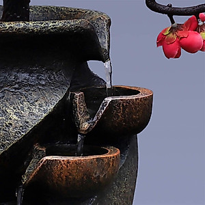 XXXXW Relaxation Desktop Fountains Tabletop Fountains Creative Home Garden Simulation Plant Vase Crafts Resin Waterfall Indoor Desktop Flowing Water Landscape Ornament Interior Water Feature