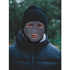 Geyoga 3 Pcs 3 Holes Ski Masks Knitted Full Face Cover Winter Balaclava Ski Mask for Outdoor Sports Men Women(Black, Army Green, Grey)