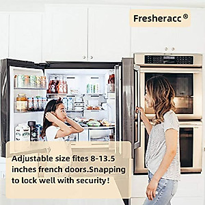 Fresheracc Fridge Freezer Refrigerator Cabinet Lock Latch, (2 Packs) Adjustable French Door Guard for Toddlers Children Kids Special Needs, No Drill No Screw No Adhesive (2 Packs Black)