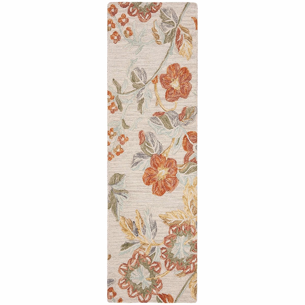SAFAVIEH Blossom Collection 2'3" x 12' Grey / Red BLM458F Handmade Floral Premium Wool Runner Rug