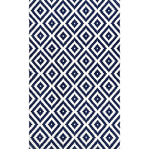 nuLOOM Kellee Machine Washable Modern Diamonds Area Rug, 4' x 6', Blue