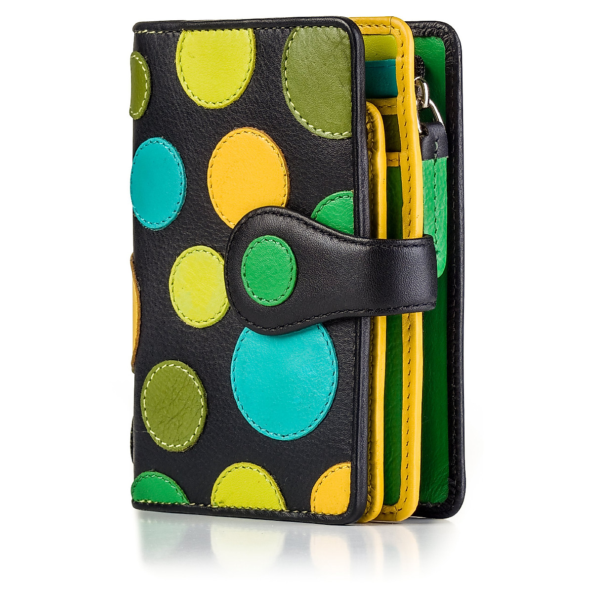 Visconti P1 Saturn Ladies Soft Leather Large Bifold Wallet/Purse with Polka Dots (Lily Pad)