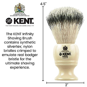 Kent INF1 Infinity Ultra-Soft Silvertex Bristles Shaving Brush Synthetic Bristles Crimped to Emulate Real Badger Bristle for Ultimate Shave Experience Perfect Lather for Shave Cream and Shaving Soap
