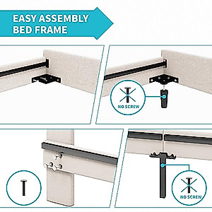 CECER King Size Platform Bed Frame with Upholstered Headboard, Bed Frame with Strong Wooden Slats, Strong Weight Capacity, No Box Spring Needed, Easy Assembly, Beige