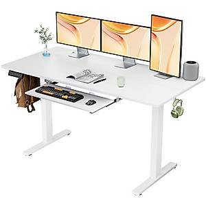 Sweetcrispy Standing Desk with Keyboard Tray, Ergonomic Height Adjustable Desk with 3 Memory Presets, 55 x 24'' Stand Up Desk Electric Standing Desk Adjustable Height, Computer Desk Home Office-White