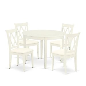 East West Furniture BOCL5-WHI-C 5 Piece Dinette Set for 4 Includes a Round Kitchen Table and 4 Linen Fabric Dining Room Chairs, 42x42 Inch, Linen White