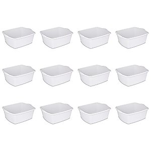 Sterilite 18-Quart Dish Pan, White, 12-Pack