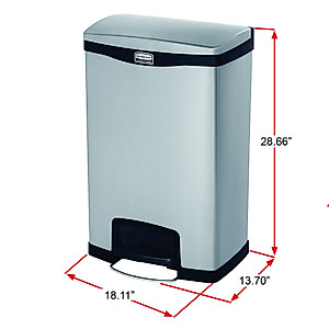 Rubbermaid Commercial Slim Jim Stainless Steel Front Step-On Wastebasket, 13-gallon, White (1901997)