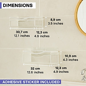 KINCMAX Mesh Shower Caddy (2-Pack), Rustproof Stainless Steel, Adhesive Wall Mount Baskets with Hooks, Mesh Design (Matta White)