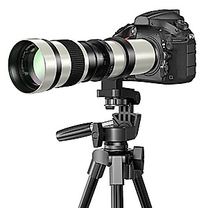 Lightdow 420-800mm f/8.3 Manual Zoom Super Telephoto Lens + T Mount Ring for Nikon D3500 D5600 D7500 D500 D600 D700 D750 D800 D850 D3200 D3400 D5100 D5200 D5300 D7000 D7200 Camera (White Version)