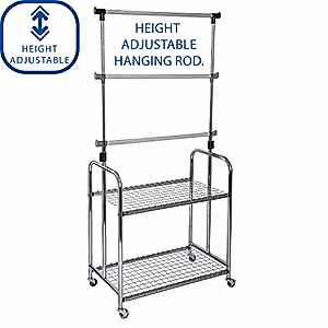 Seville Classics Closet Garment Organizer with Metal Hanging Rod Wardrobe Storage System w/Steel Shelves for Clothes, Shirts, Jackets, Coats, Blankets, Shoes