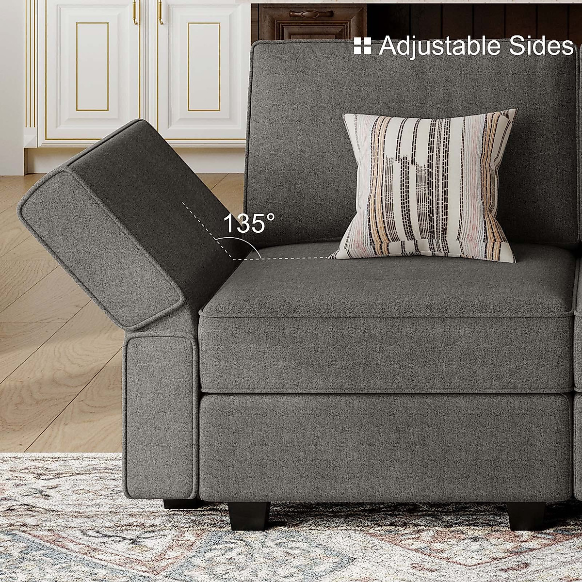 Belffin Sectional U Shaped Sofa Small Reversible Chaise Sectional Couch Convertible Ottoman Modular Sofa Couch Grey