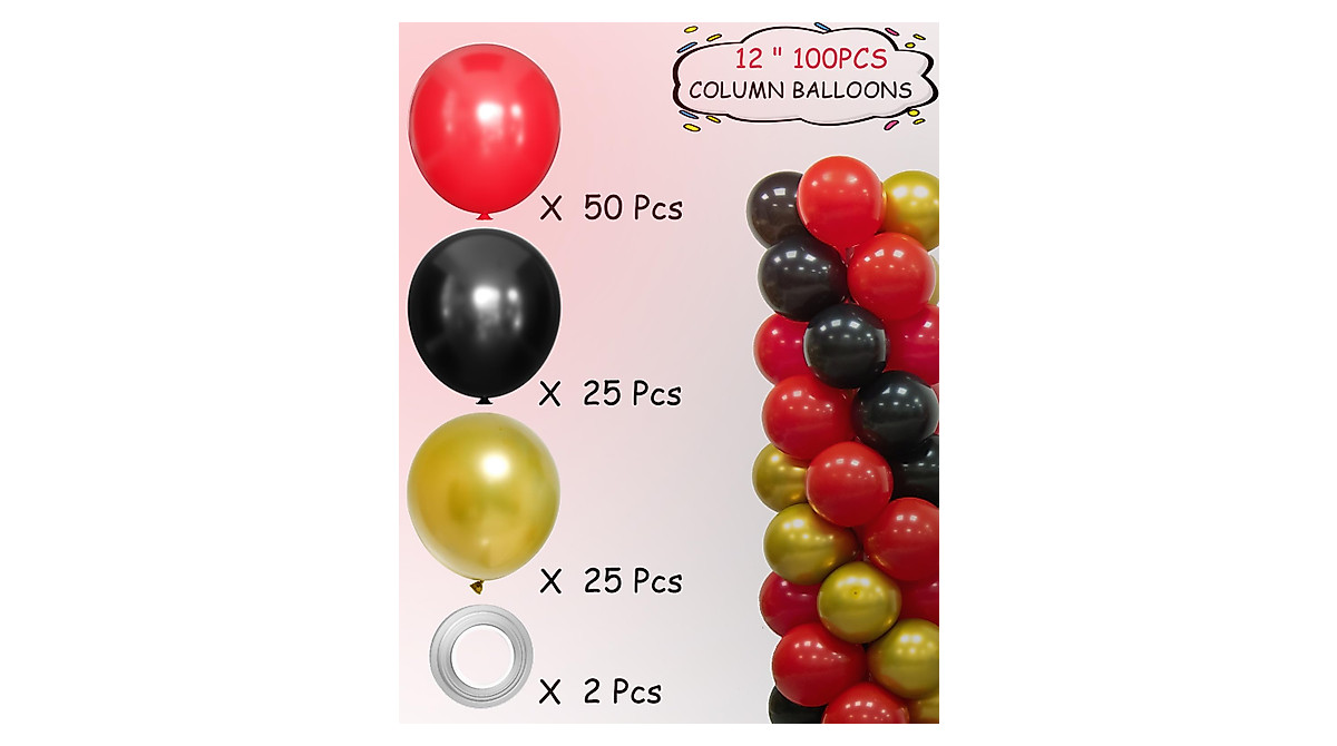 MOXMAY Red Black Gold Balloons for Events | 100 Pcs Tower Balloons