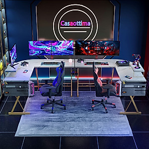 Casaottima L Shaped Gaming Desk, Home Office Desk with Round Corner, Computer Desk with Large Monitor Stand Desk Workstation
