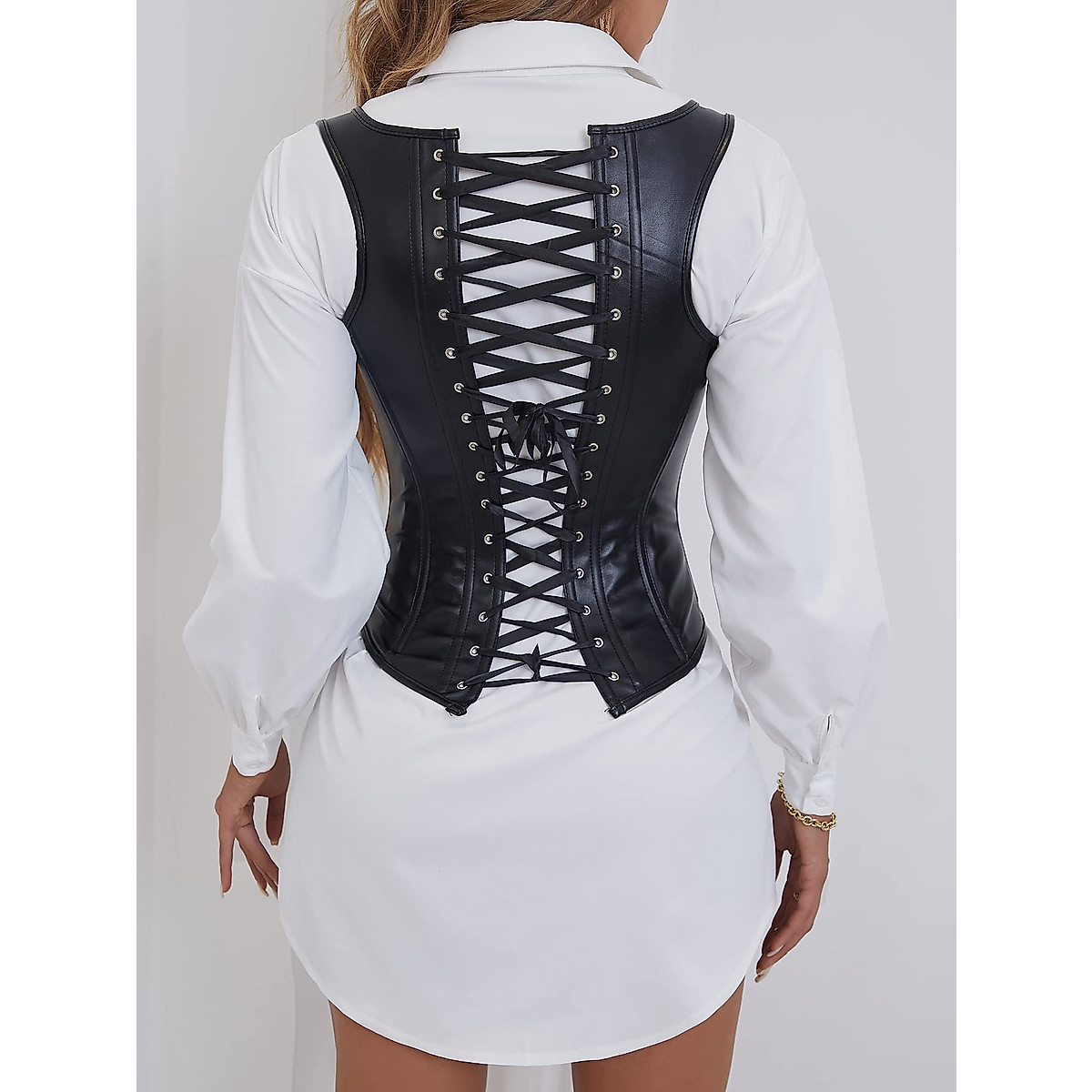 Alivila.Y Fashion Corset Womens Faux Leather Steampunk Corsets Victorian Bustier 2672A-Black-2XL