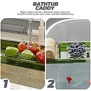 LUOZZY Bathtub Tray Bath Tub Caddy Tray Table Adjustable Bath tub Table Shelf Bath Organizer Bathtub Accessories, Green