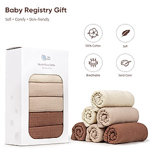 lulumoon Muslin Burp Cloths Sets - Large Cotton Burping Cloth Super Soft and Absorbent for Baby Boys and Girls 6pack (Brown)