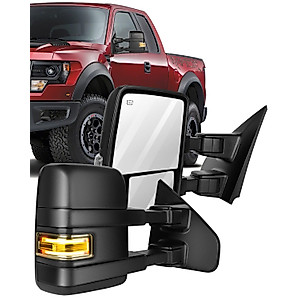 ECCPP Tow Mirrors Towing Mirrors Compatible with 2004-2014 for Ford for F-150 Pickup Truck with Left Right Side Power Control Heat Turn Signal Puddle Light with Black Housing