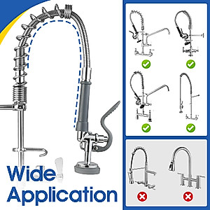 Gdyfdskin 44 Inch Pre-Rinse Hose with Heat Resistant Handle for Commercial Kitchen Sink Faucet, Flexible Stainless Steel Commercial Sink Sprayer Hose Replacement Parts - Grey