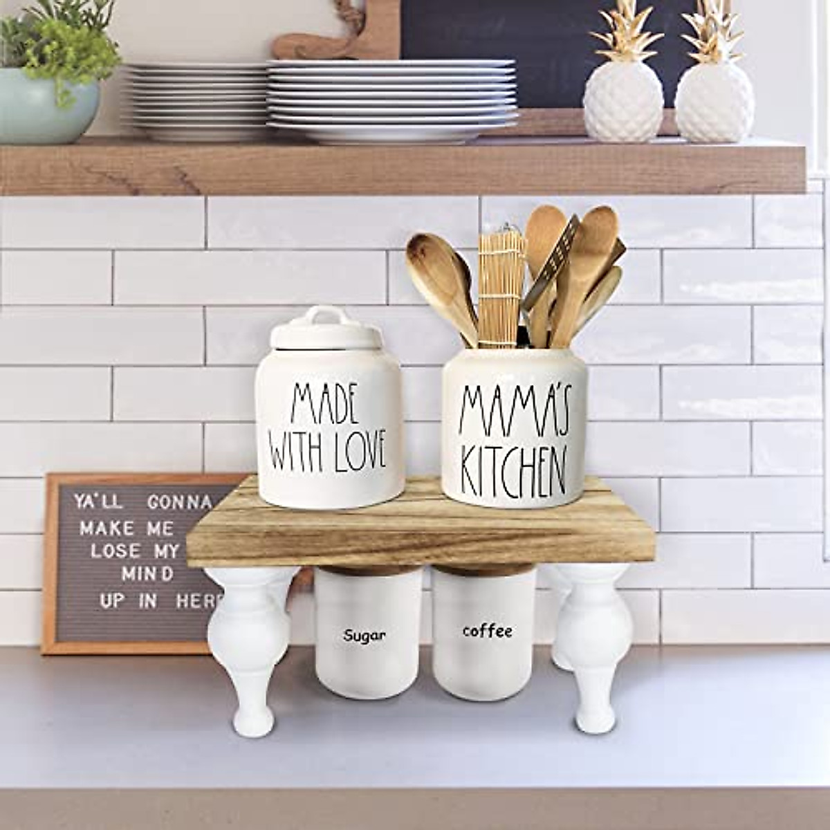 Ameuphercy Decorative Tray Riser Display Stand for Coffee Bar Table Decor Rustic Centerpiece Tray Counter Organizer for Kitchen Farmhouse Pedestal Stand Farmhouse, Brown…