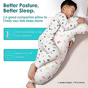 BYRIVER 35" Contour Cooling Cute Body Pillow for Kids Girls Boys Toddler, Child Hug Pillow for Sleeping, Nursery Pillow for Baby, Washable Cotton Dinasour Pillow Cover, Gifts for Kids (KL)