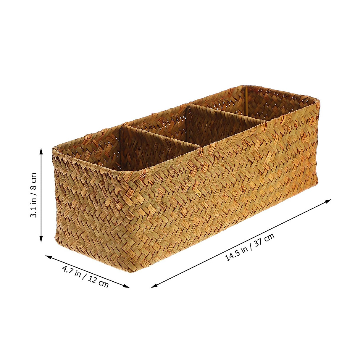 Seagrass Storage Basket 3 Divided Handmade Wicker Basket Organizer Tea Bag Sugar Packet Holder for Coffee Pods Snack Bathroom Paper Coffee