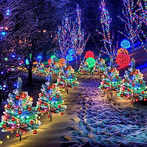 Windpnn Upgraded 4-Packs Solar Christmas Tree Pathway Lights Outdoor Christmas Decorations Waterproof, 8 Modes Solar Christmas Garden Stake Lights for Christmas Decorations Yard, Lawn, Pathway, Grave