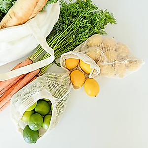 Reusable Grocery Bags Set of 12, 100% Cotton Plain Cloth Blank Canvas Heavy Duty Bag Bundle, With Handles for Shopping, Produce, Farmers Market, Include 3 Small, 3 Medium, 3 Large Mesh Bags, 3 Tote