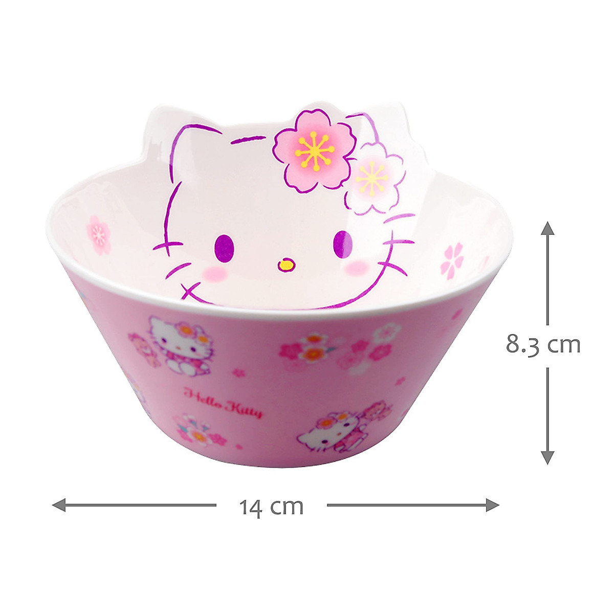 Hello Kitty Bear Sakura Cute Pink Dinnerware Flatware Meal Set – Plate Bowl Cup Spoon, 4 pieces